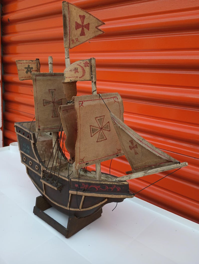 Vintage Wooden Model Ship Sail Boat Columbus Early American Decor - Etsy