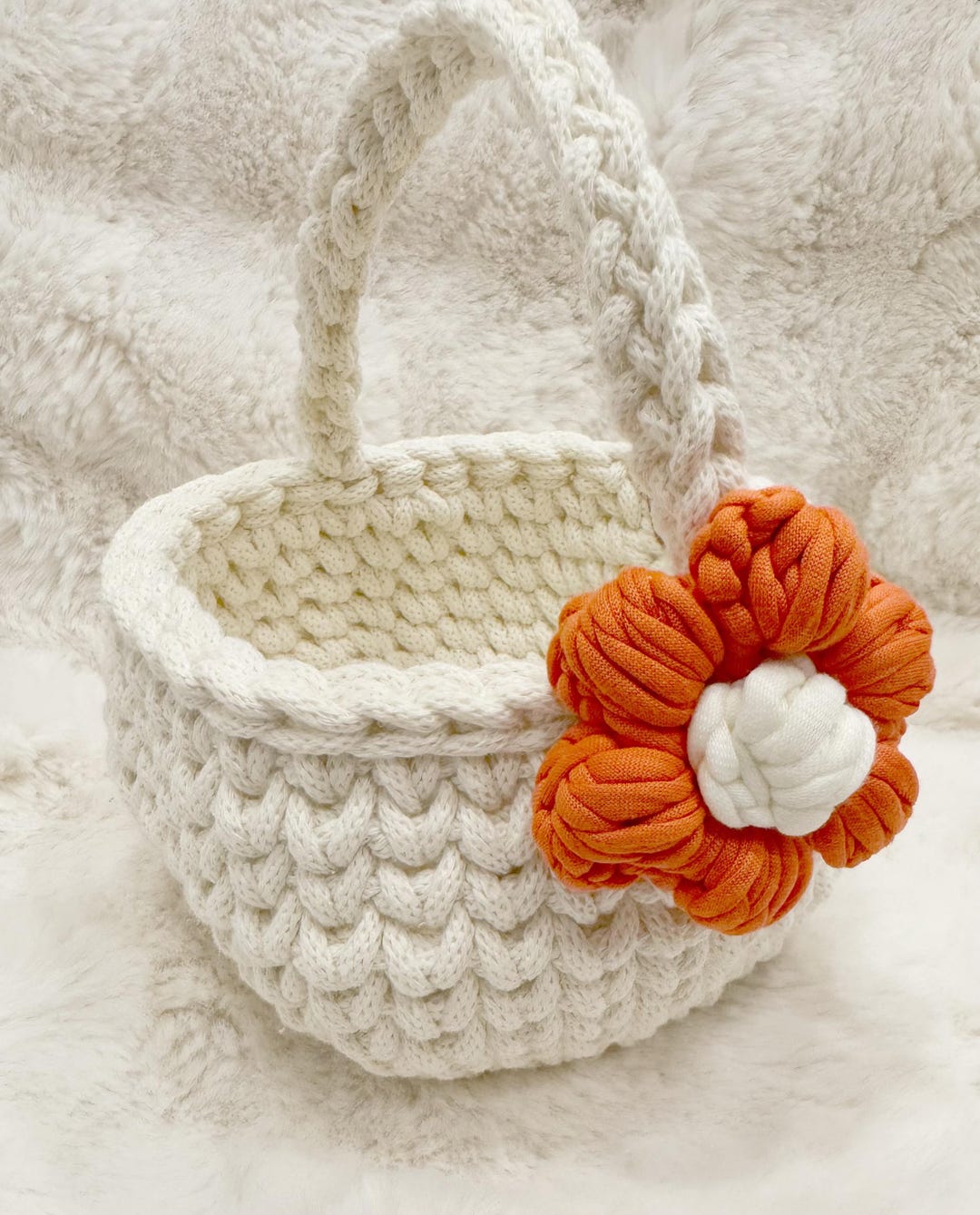 Crocheted Easter Basket With Flower – Handmade Spring Basket Made From ...