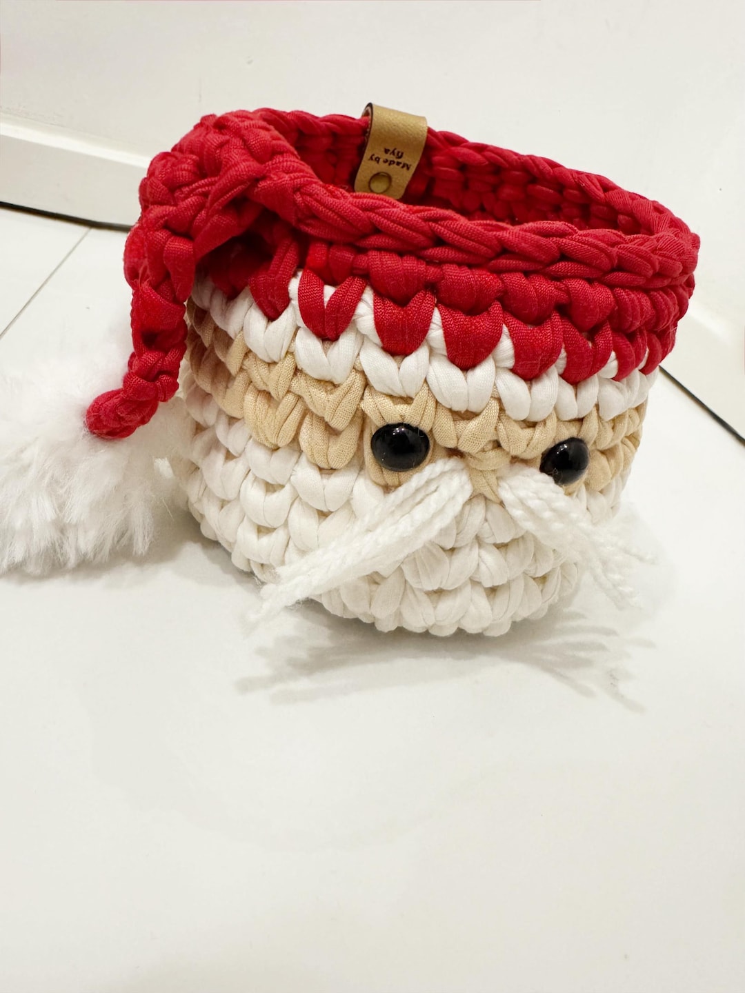 Crocheted Santa Basket With Wooden Base – Personalization Possible ...