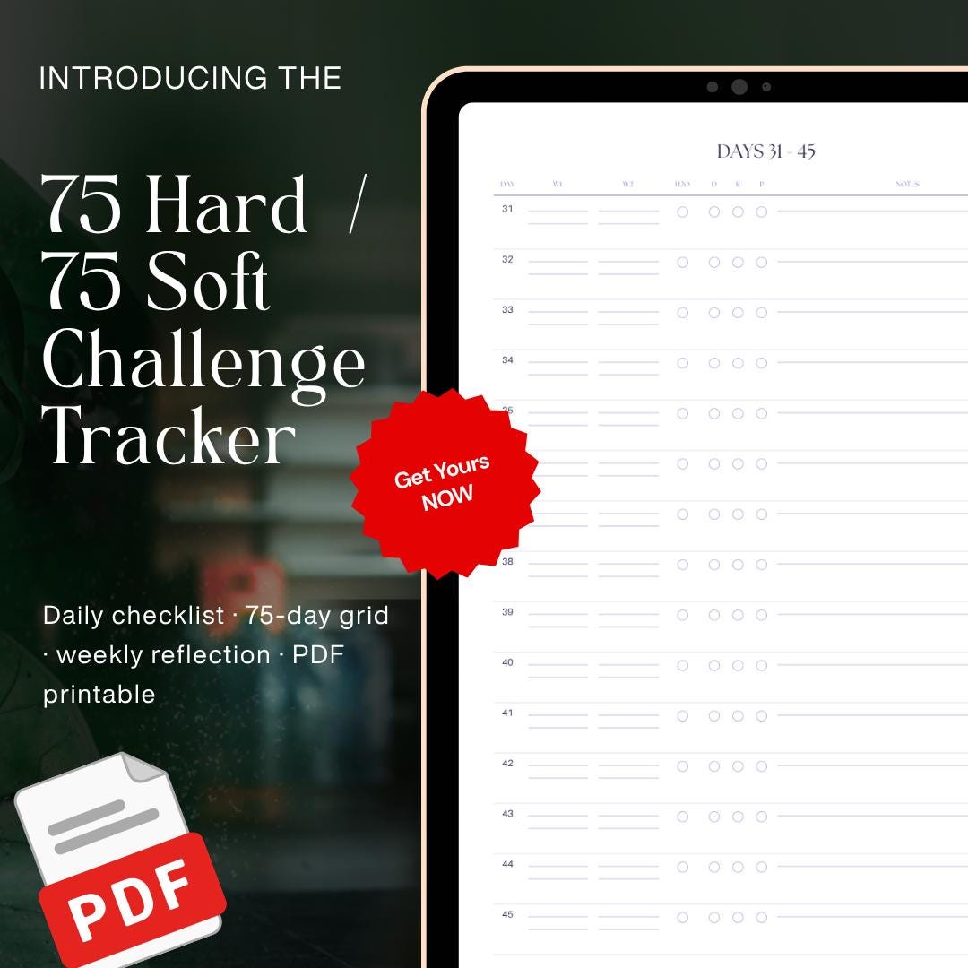 The Ultimate 75 Hard 75 Soft Challenge Tracker Printable 75 Day Habit ...