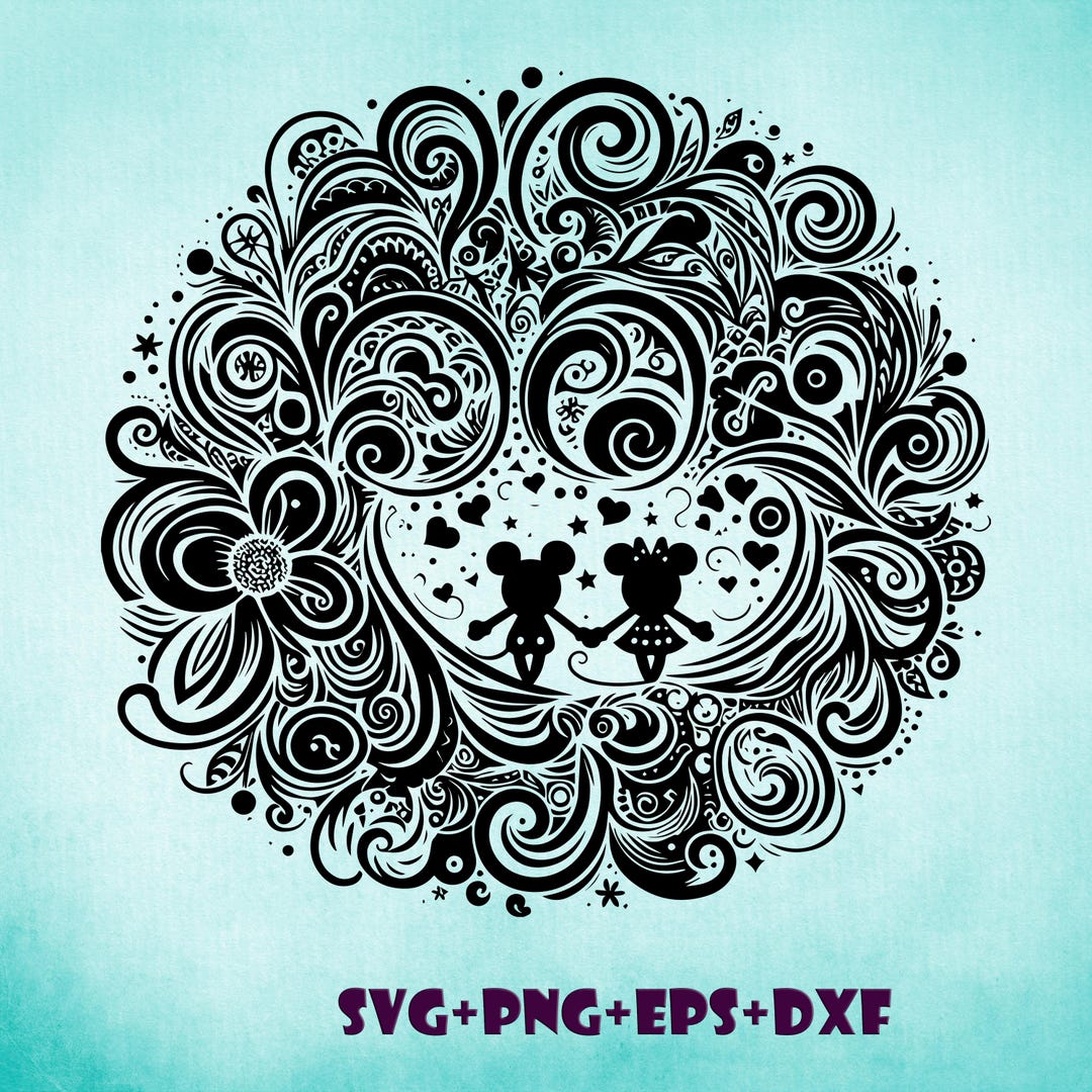 Mickey and Minnie Mandala Princess SVG, Mickey and Friends Floral Head ...