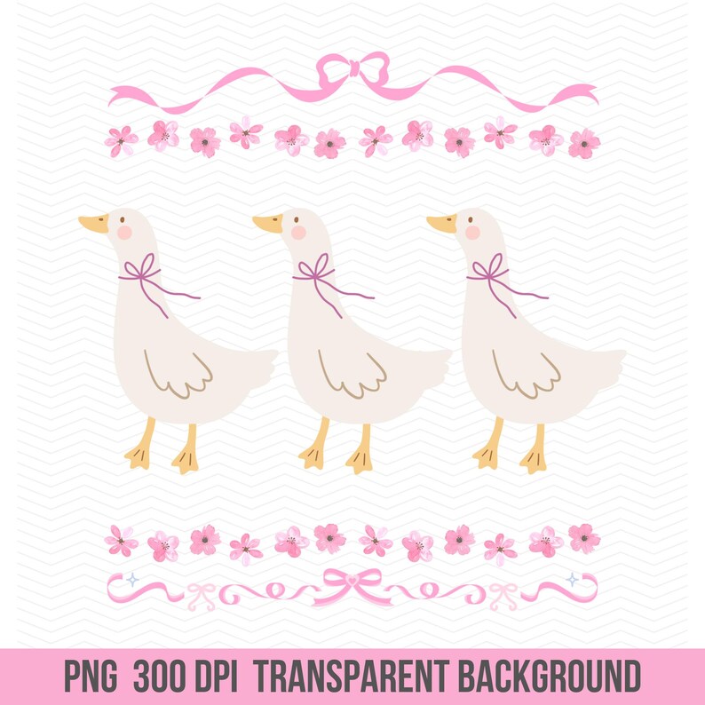 Vintage Goose PNG Digital Download - 1980s Pink Floral Ribbon Goose ...