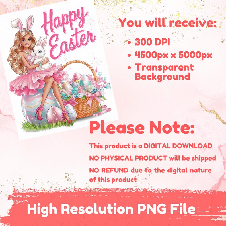 Easter Bunny Girl PNG - Pink Basket Digital Download - Cute Pink Easter ...