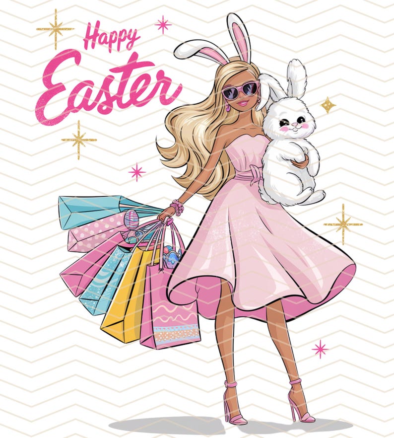 Easter Bunny Girl PNG - Pink Basket Digital Download - Cute Pink Easter ...
