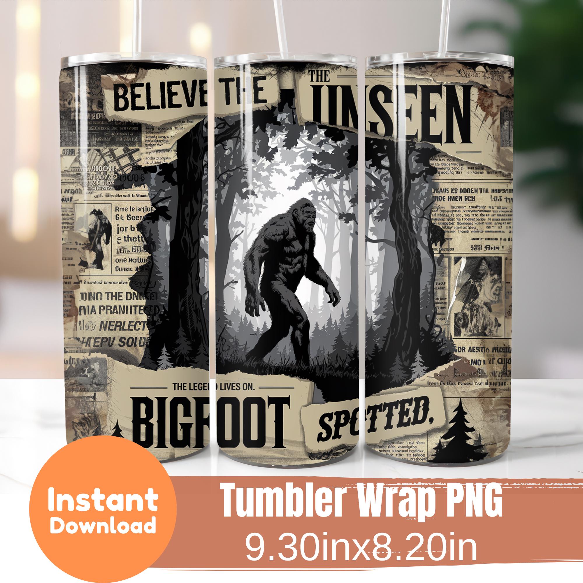 Seamless Bigfoot Believe Alien Tumbler Wrap, Cryptid 20oz Skinny ...