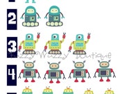 Items similar to 123 Robots Printable Children's Art -Can be ...