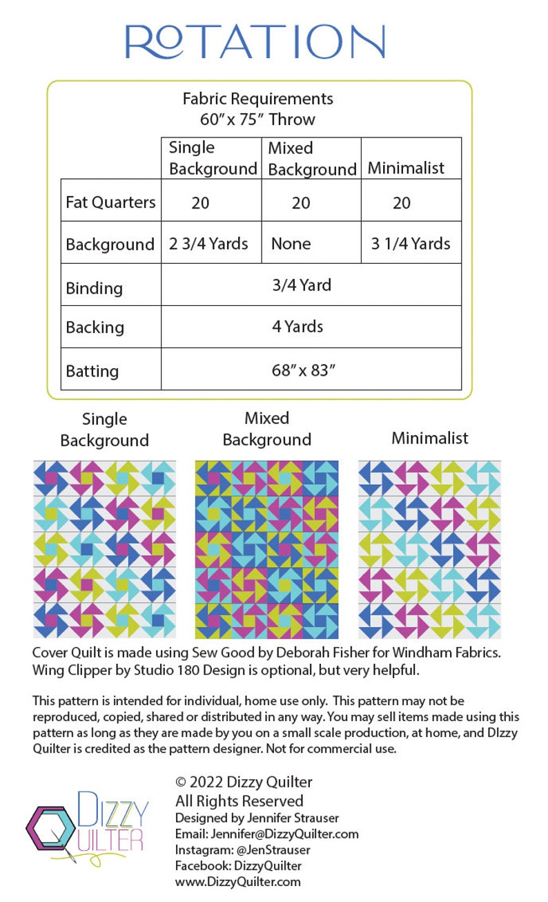 Rotation Quilt Pattern by Dizzy Quilter, Paper Copy, Fat Quarter ...