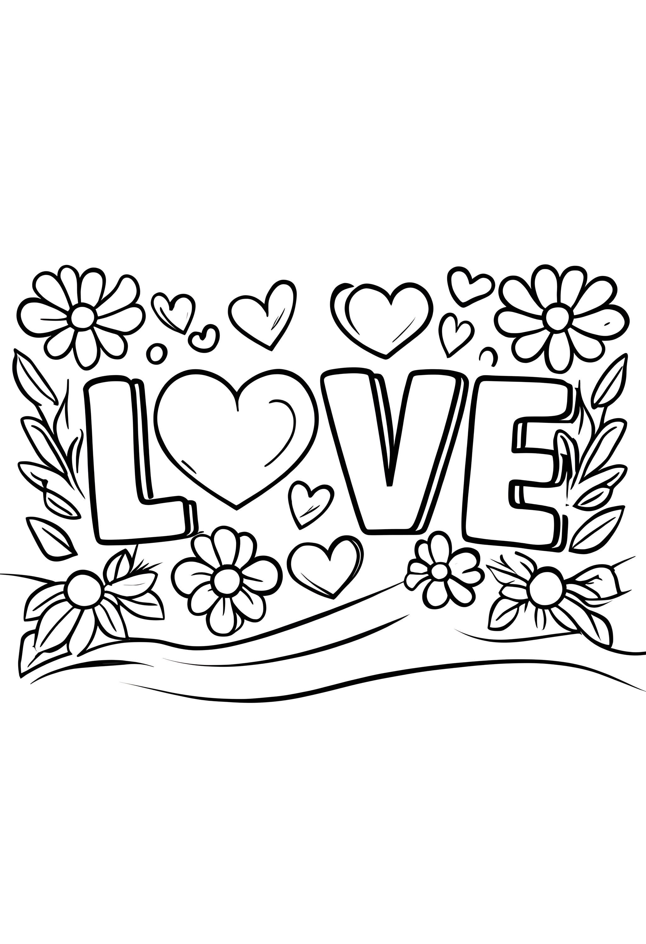 Coloring Page Line Drawing of "love" With Hearts - Etsy