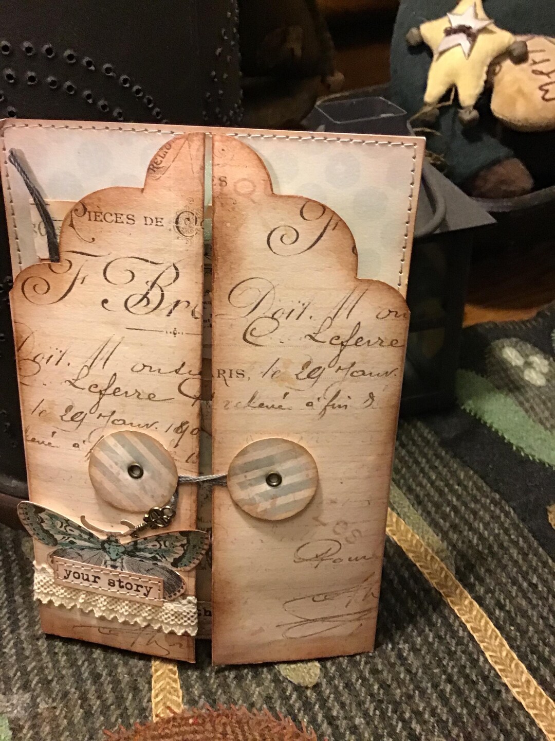Junk Journal Handmade Card Doors Open to Reveal Pockets Tags ...