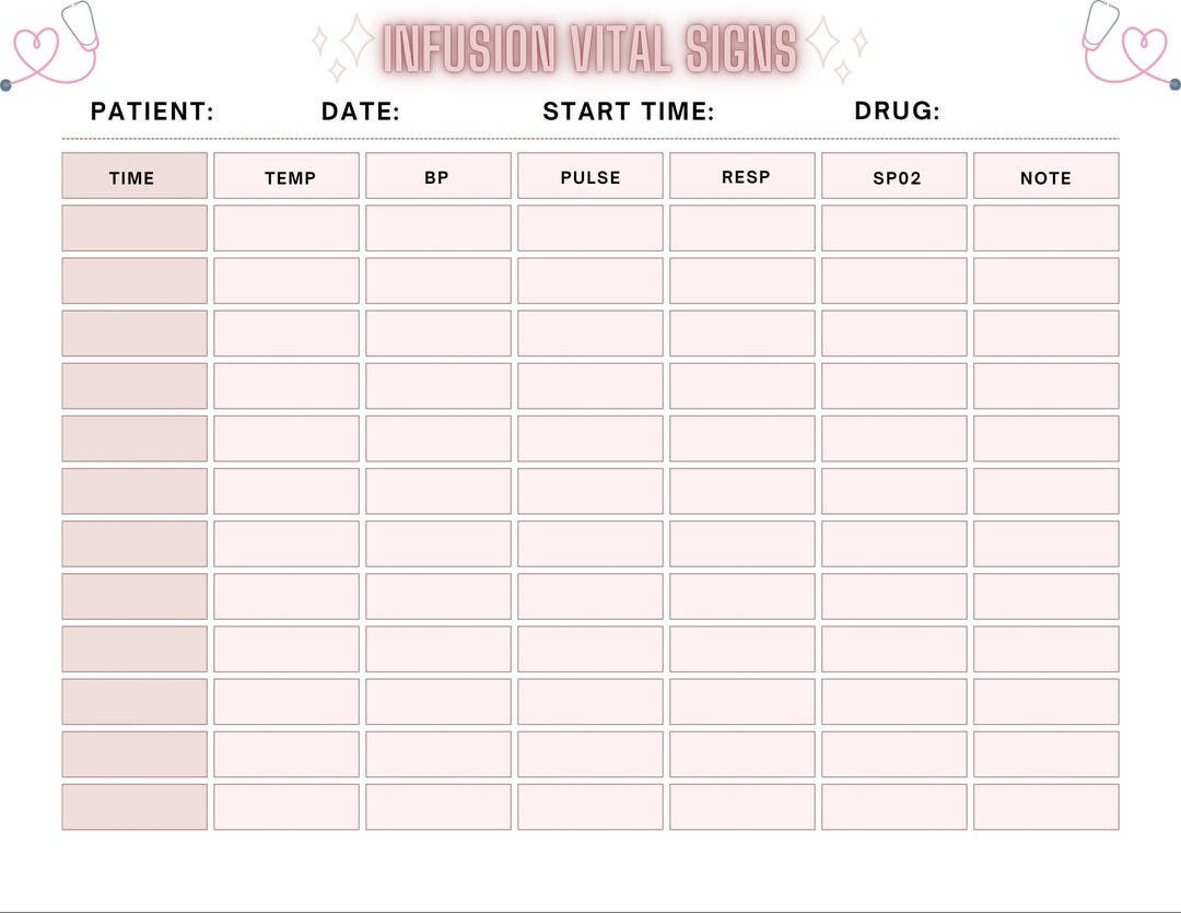Digital Home Infusion Vital Sign Chart, Daily Chart,goodnotes Chart ...