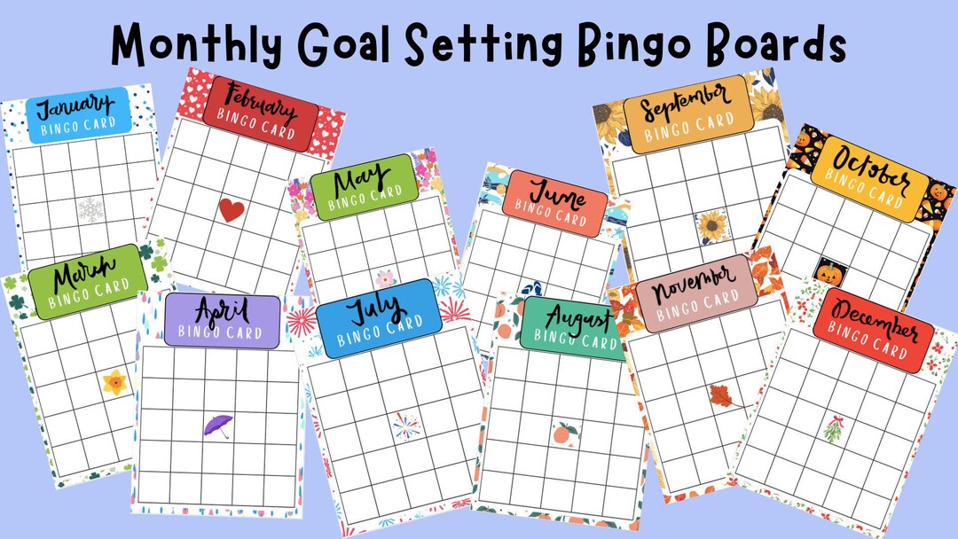 Monthly Goal Setting Bingo Boards - Etsy