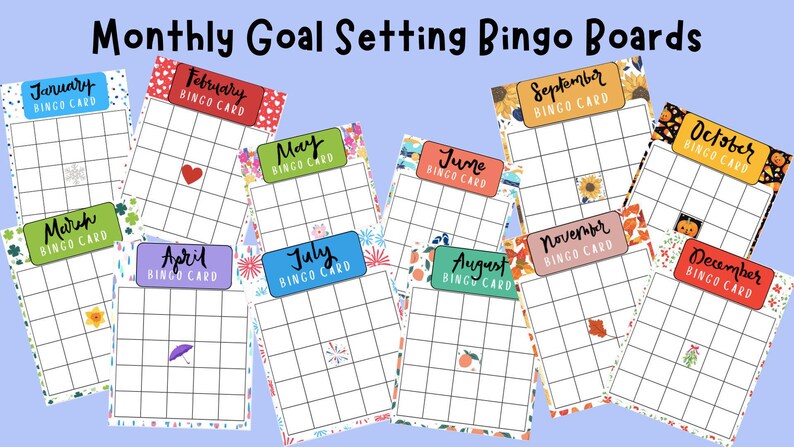 Monthly Goal Setting Bingo Boards - Etsy