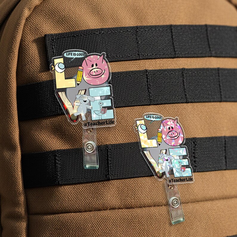 Elephant Piggie Pigeons Teacher Badge Reel, Cute Book Character ID ...