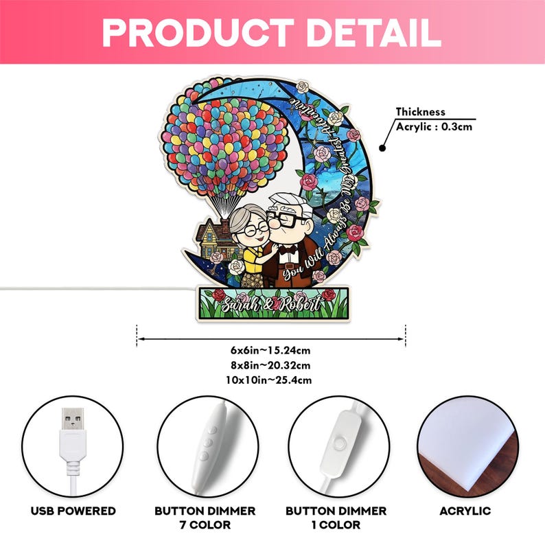 Carl and Ellie Couple Light Box, UP Movie LED Night Light, Pixar Love ...