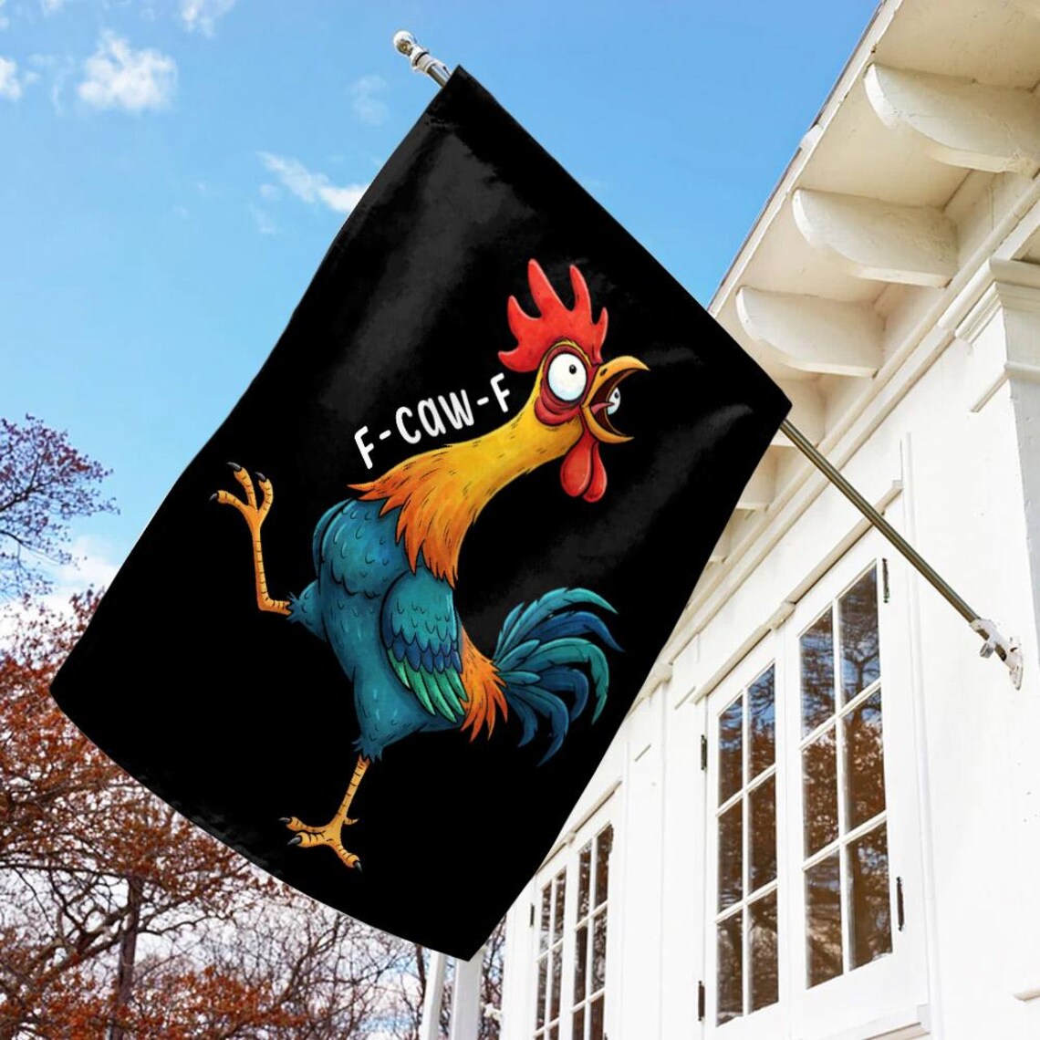 F-caw-f Hei Hei Chicken Meme Flag – Funny Moana Hei Hei Flag – Rooster or Raven Crow Meme Flag ...