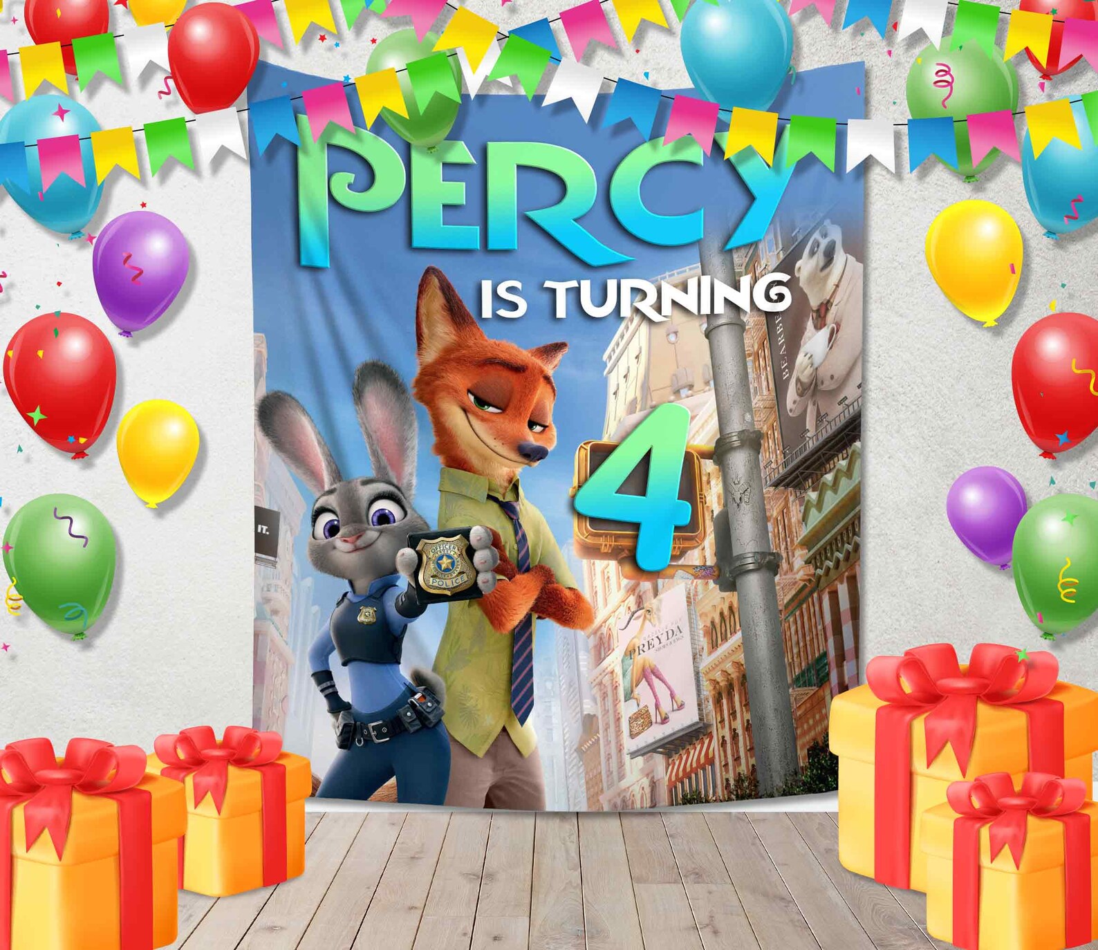 Zootopia Birthday Party Backdrop Zootopia Baby Shower Banner, Birthday ...