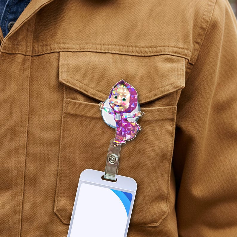 Masha and the Bear Badge Reel, Retractable ID Holder Clip, Cute Nurse ...