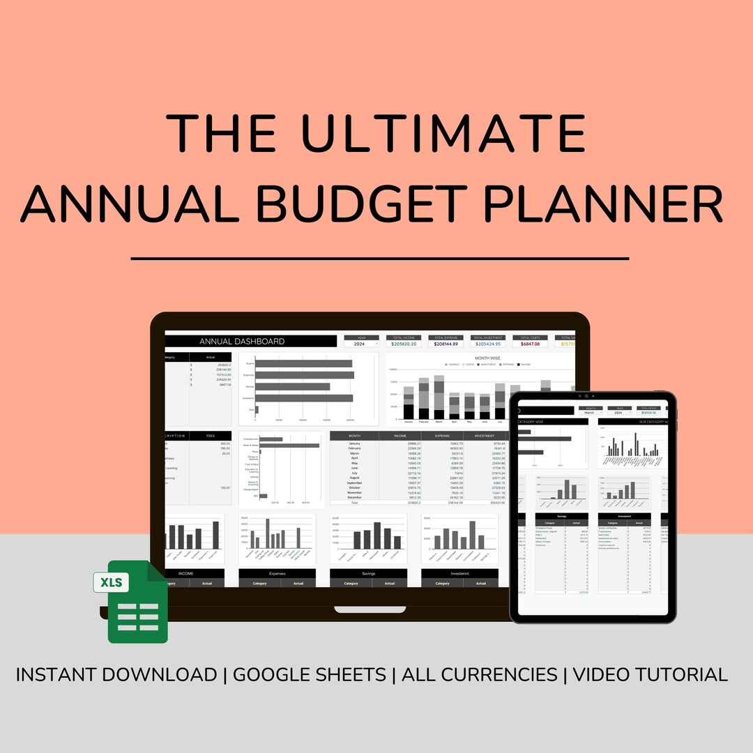 Annual Budget Spreadsheet: Google Sheets, Excel (digital Download) - Etsy