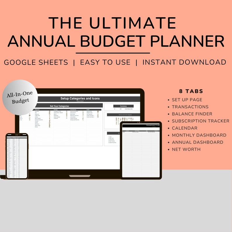 Annual Budget Spreadsheet: Google Sheets, Excel (digital Download) - Etsy