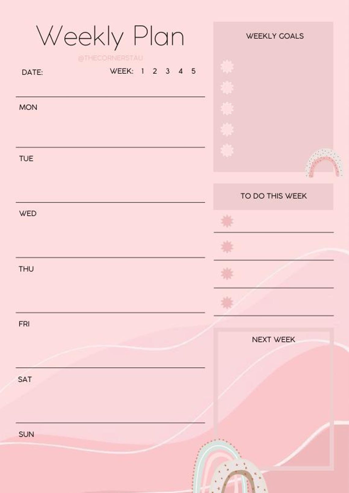 Weekly Planner Pink Journaling Prompt Diary Template - Etsy