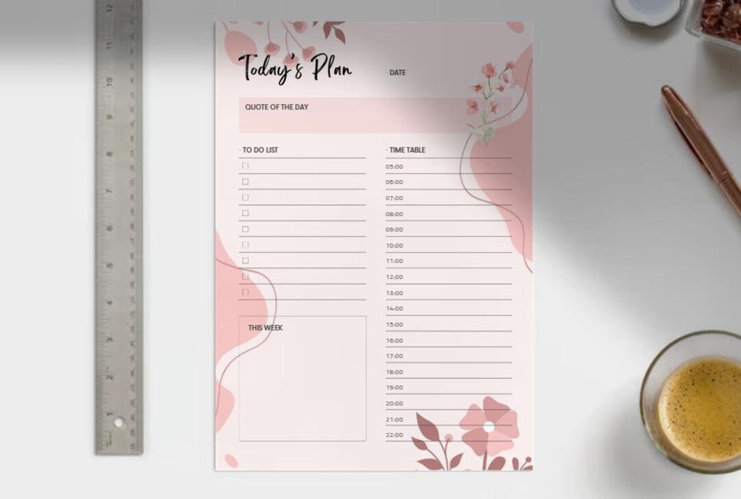 Today's Plan Daily Planner Cute Aesthetic Pink Minimalistic Journal ...
