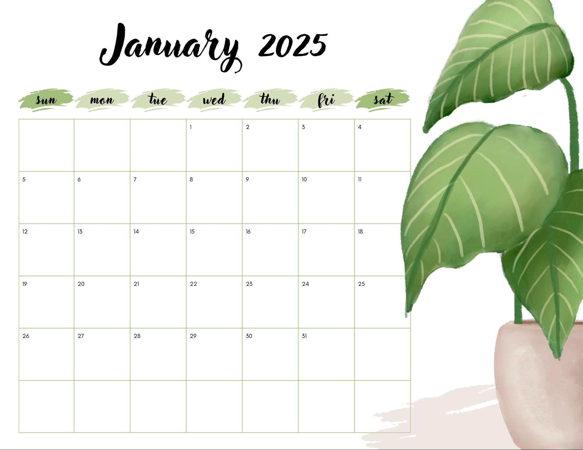 2025 Monthly Calendar, Green Houseplant Theme, Great for Office, Dorm ...