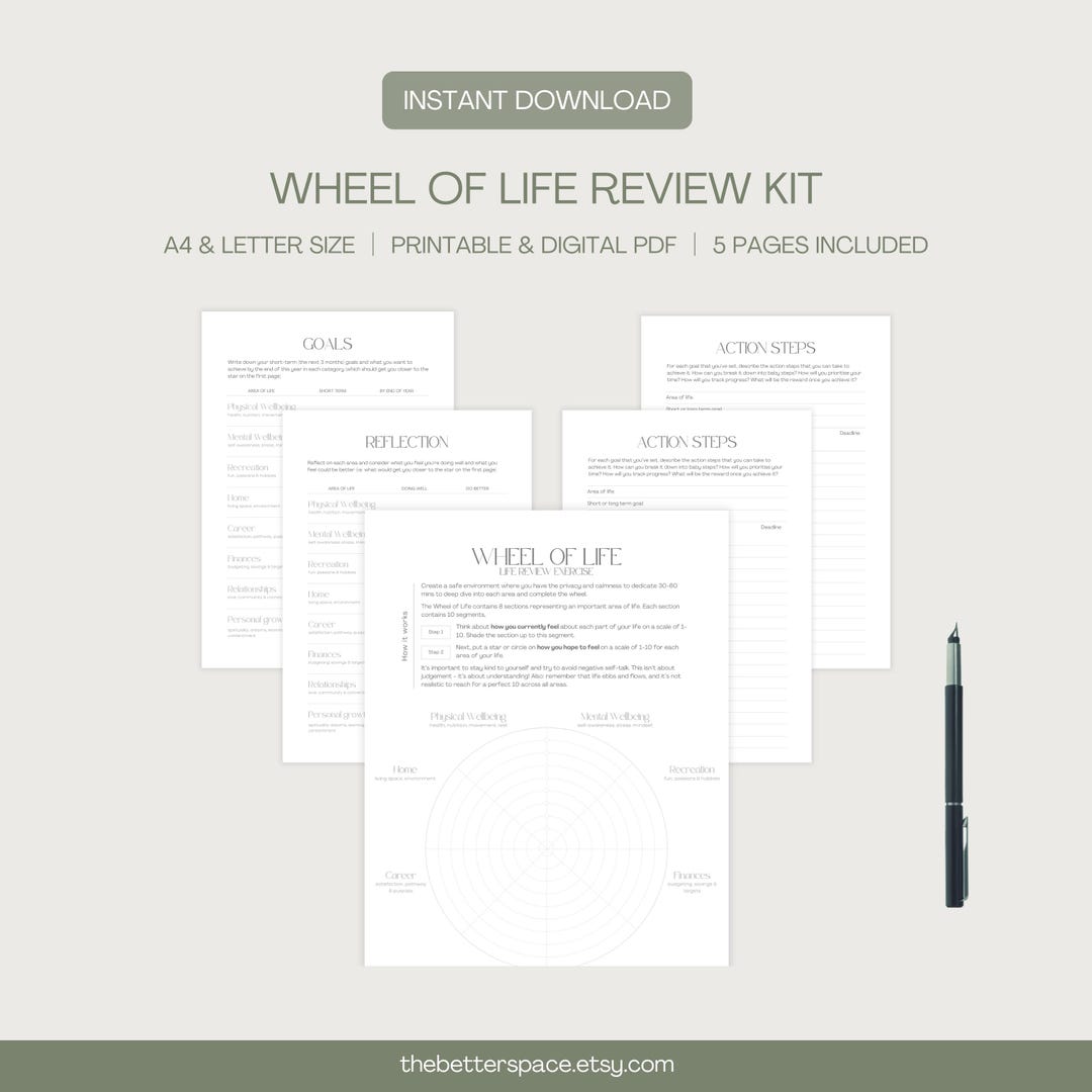Wheel of Life Journal, Printable Self-assessment, Goal Planner ...
