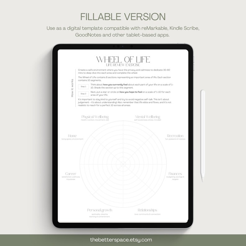 Wheel of Life Journal, Printable Self-assessment, Goal Planner ...