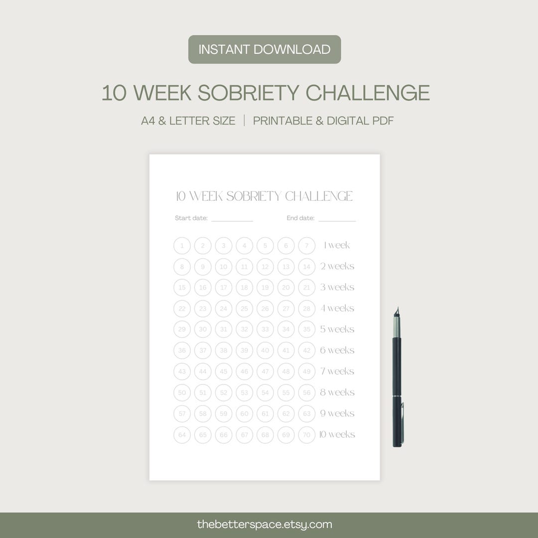 Sobriety Tracker, Sobriety Challenge, 10-weeks Alcohol Free, Habit ...