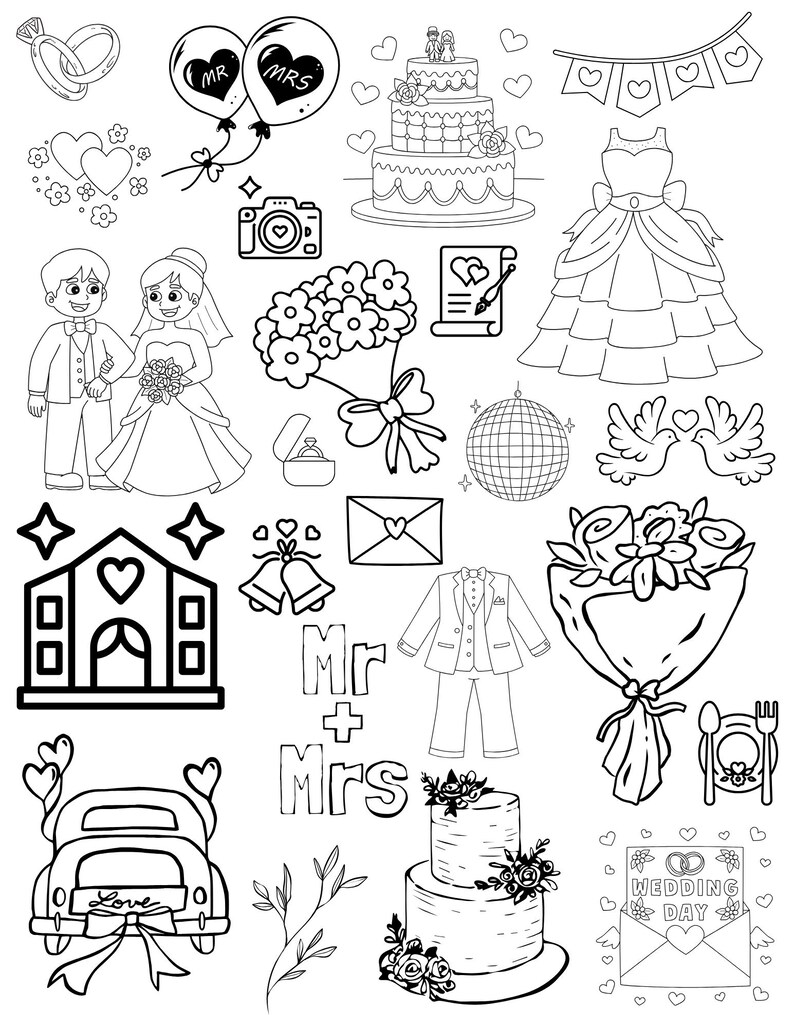 Generic Wedding Day Coloring Page - Etsy