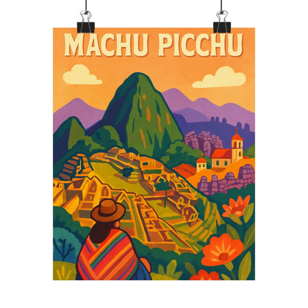 Machu Picchu Art Poster, Travel Wall Decor, Adventure Home Artwork ...