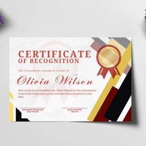Editable Certificate of Recognition - Etsy