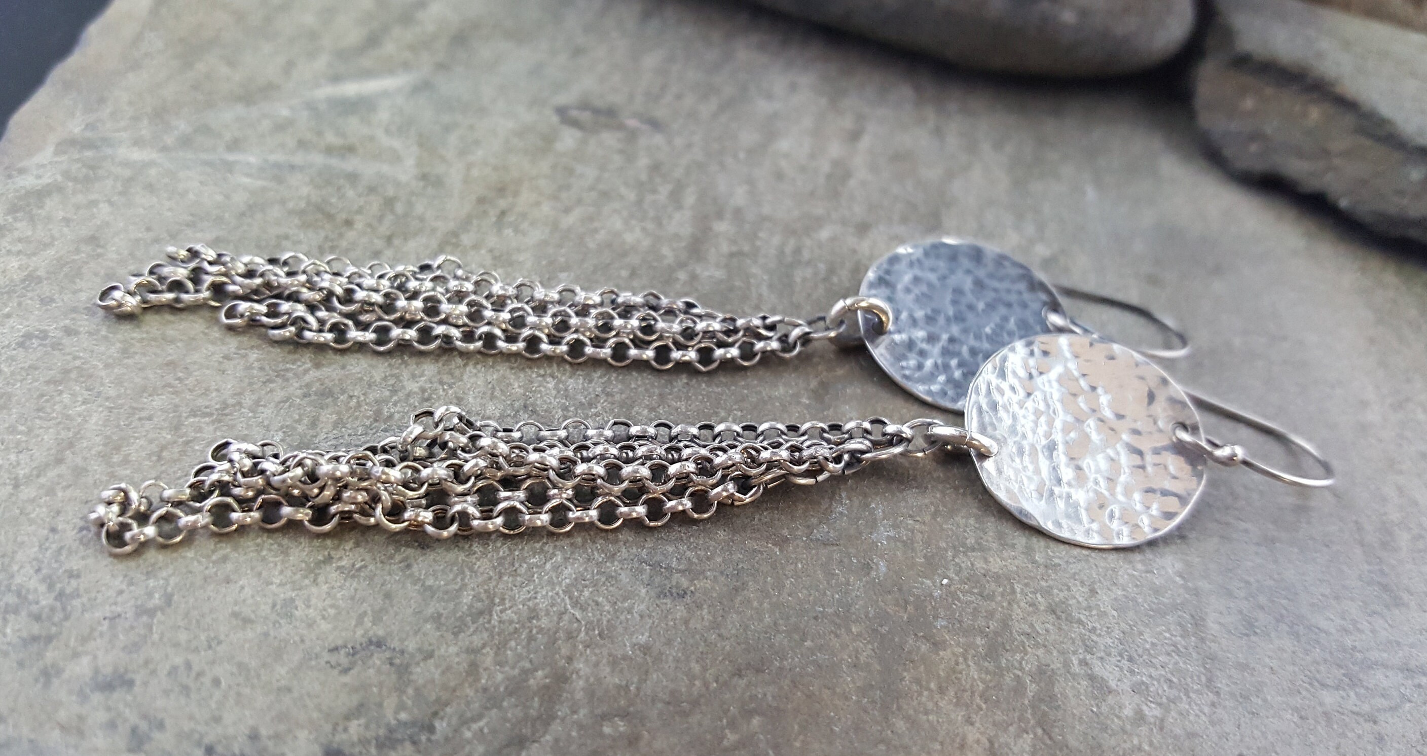 Earrings Sterling Silver Handmade Disk Chain 2031 - Etsy.de