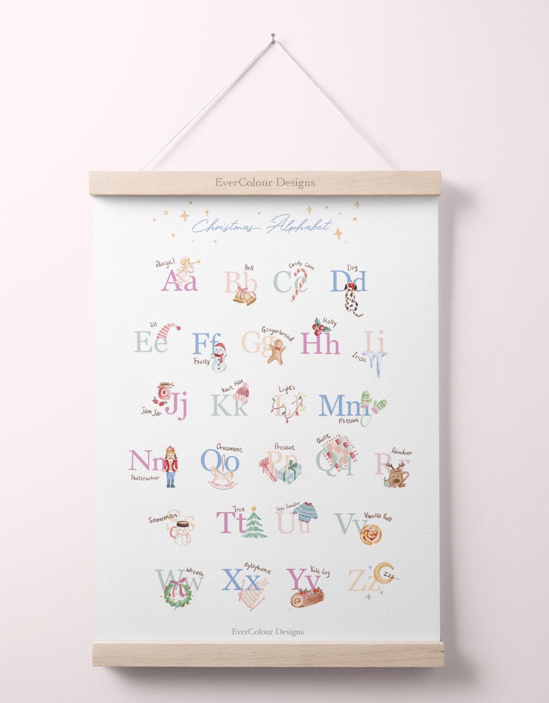 Christmas Alphabet A-Z Printable| Watercolor Holiday Letters| Kids Wall ...