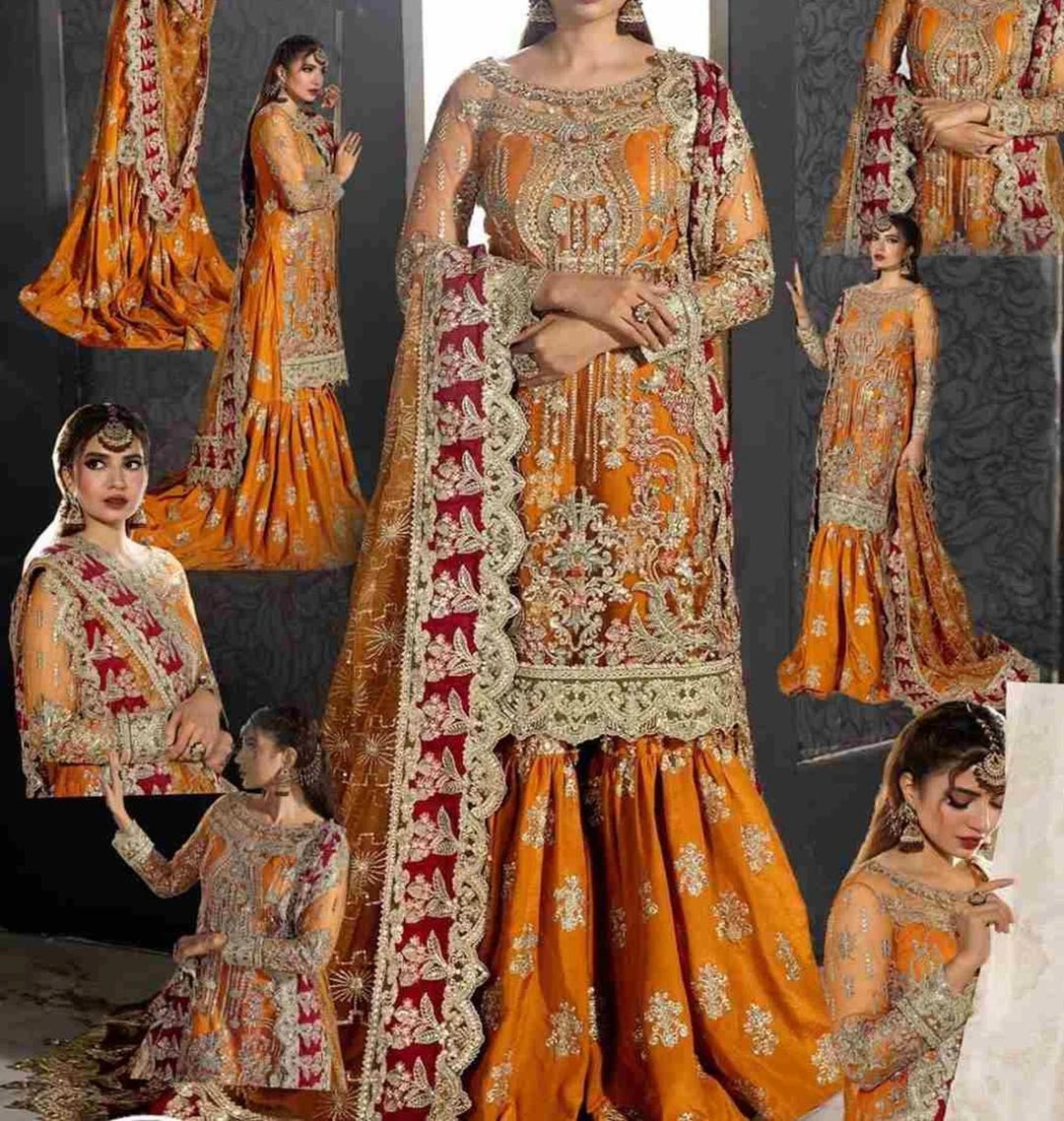 Pakistani Mahndi Embroidery Dress for Wedding Collection - Etsy