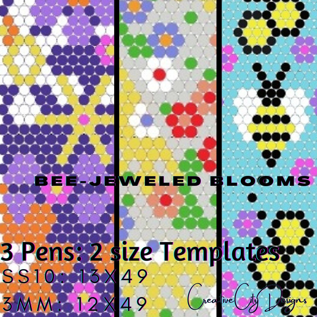 Bee-jeweled Blooms - Set of 3 Floral Rhinestone Pen Designs. Includes 2 ...
