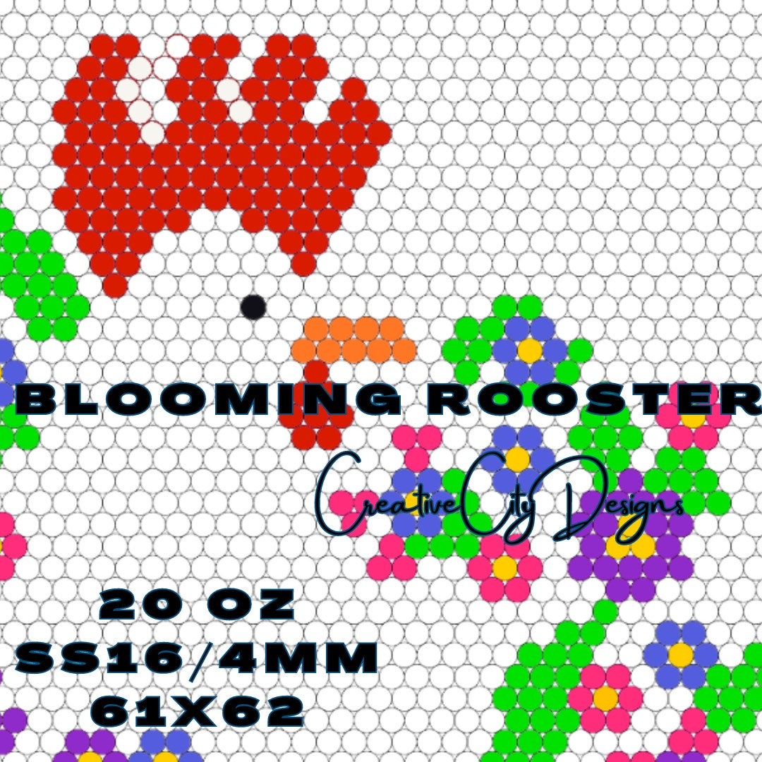 Blooming Rooster- 4mm/ss16 (61x62):digital Rhinestone Template 20oz ...
