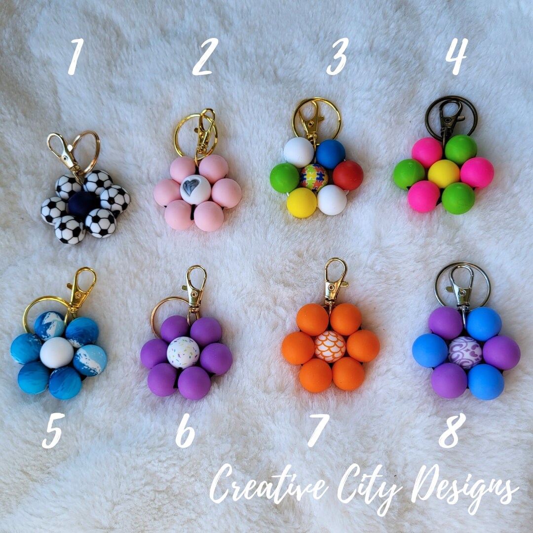 Ready-to-ship Silicone Beaded Flower Keychain - Etsy