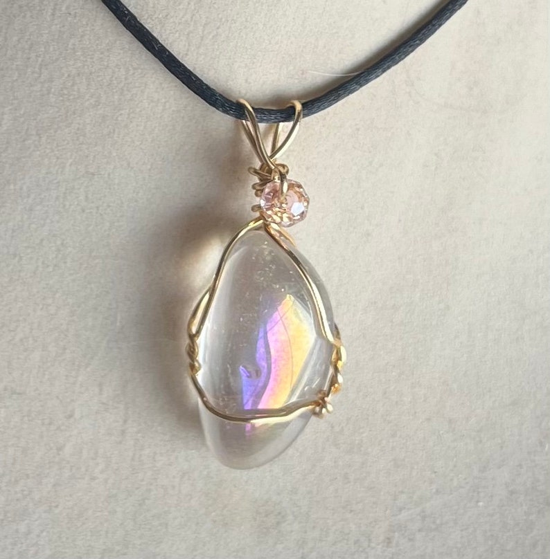 Angel Aura Stone Pemdant Wire Wrapped - Etsy