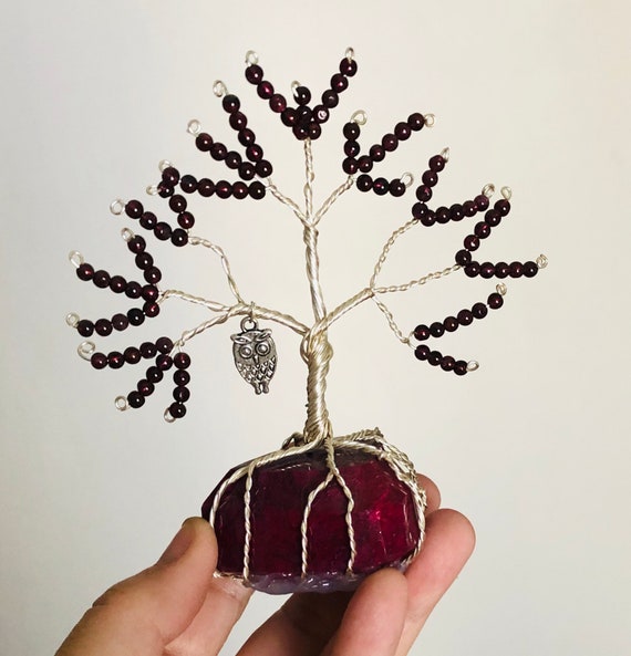 Ruby and Garnet With Owl Wire Wrapped Gemstone Tree of Life | Etsy