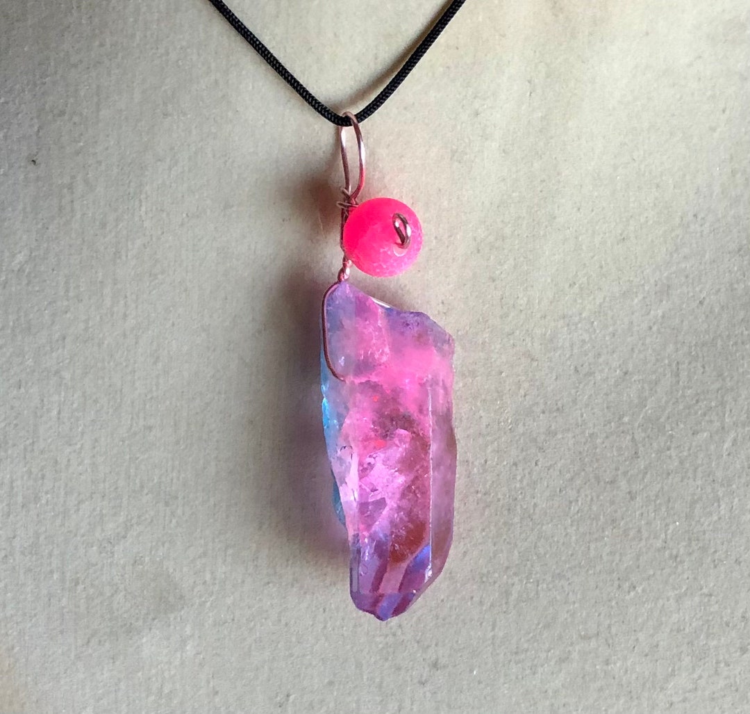 Pink and Blue “cotton Candy” Quartz Crystal Point Pendant Necklace ...