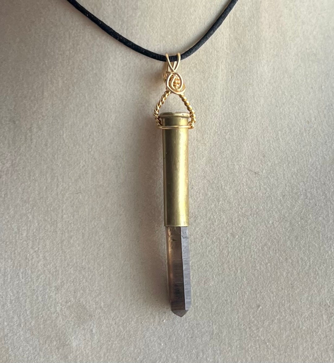 Tiny 22 Cal Bullet Casing Smokey Quartz Pendant Wire Wrapped Necklace ...