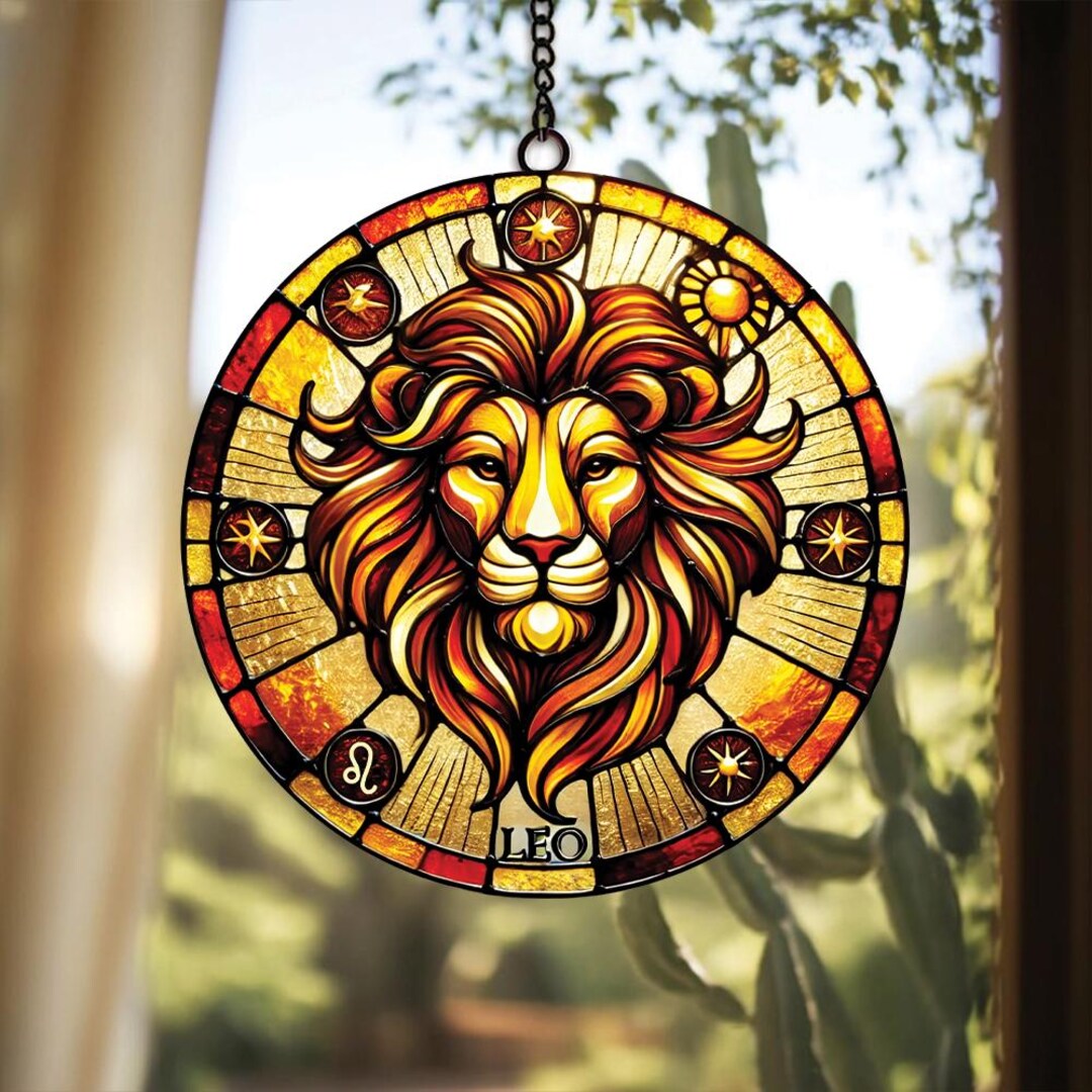 Leo Lion Faux Stained Glass Suncatcher, Perfect Custom Gift for Leo ...