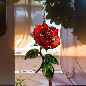 Rose Faux Stained Glass Suncatcher, Rose Ornament Window Hanging, Rose ...