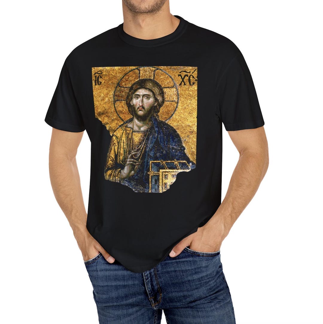 Jesus Christ Pantocrator Mosaic Unisex Garment-dyed Tee, Religious ...