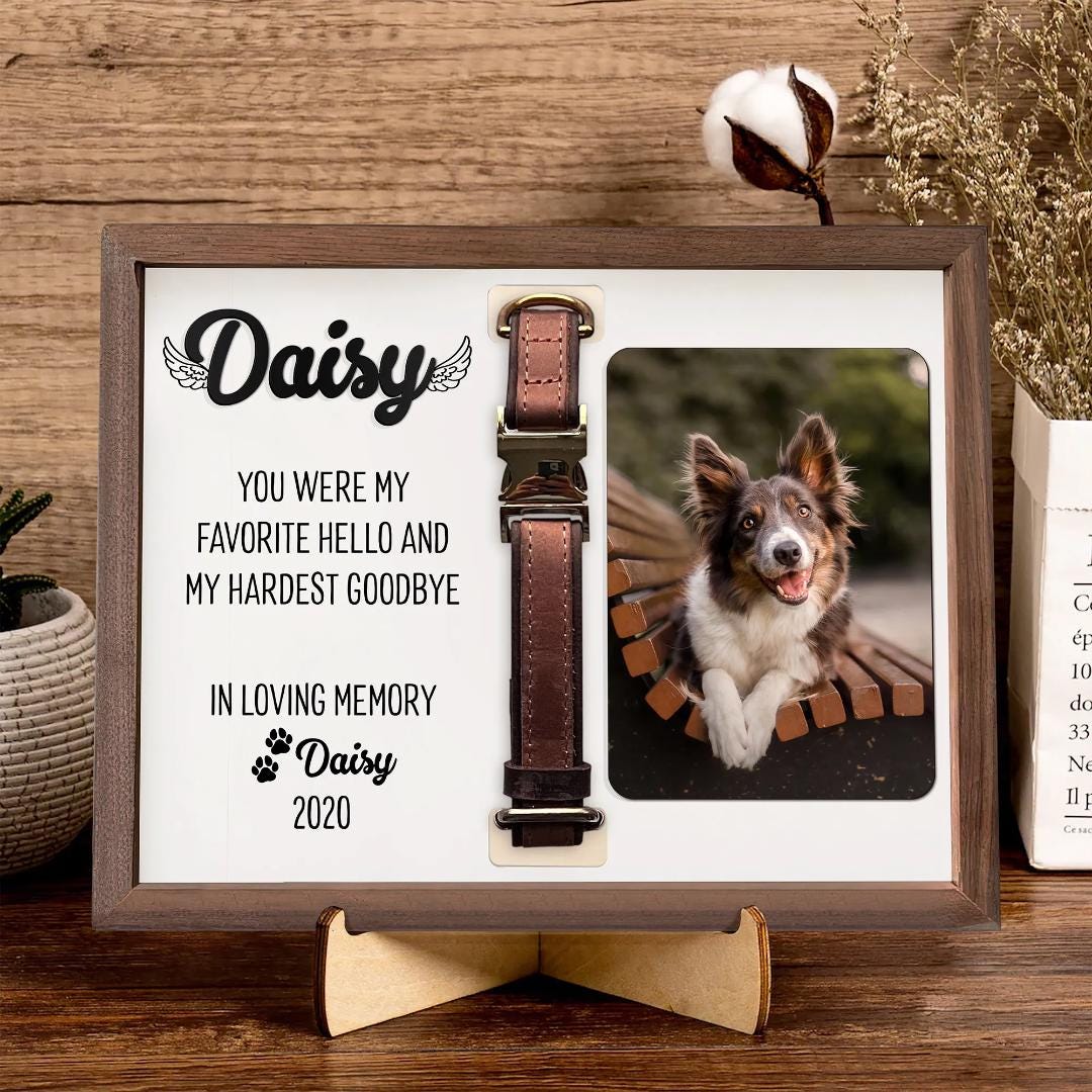 Personalized Dog Memorial Wood Frame With Collar Holder, Pet Loss ...