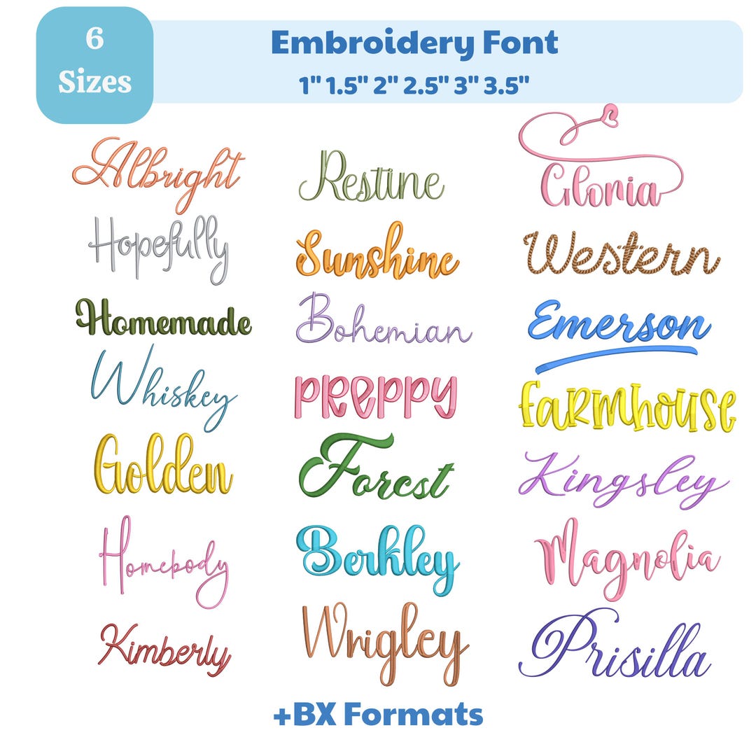Set 21 Handwritten Embroidery Font Bundles, Cursive Script Embroidery ...