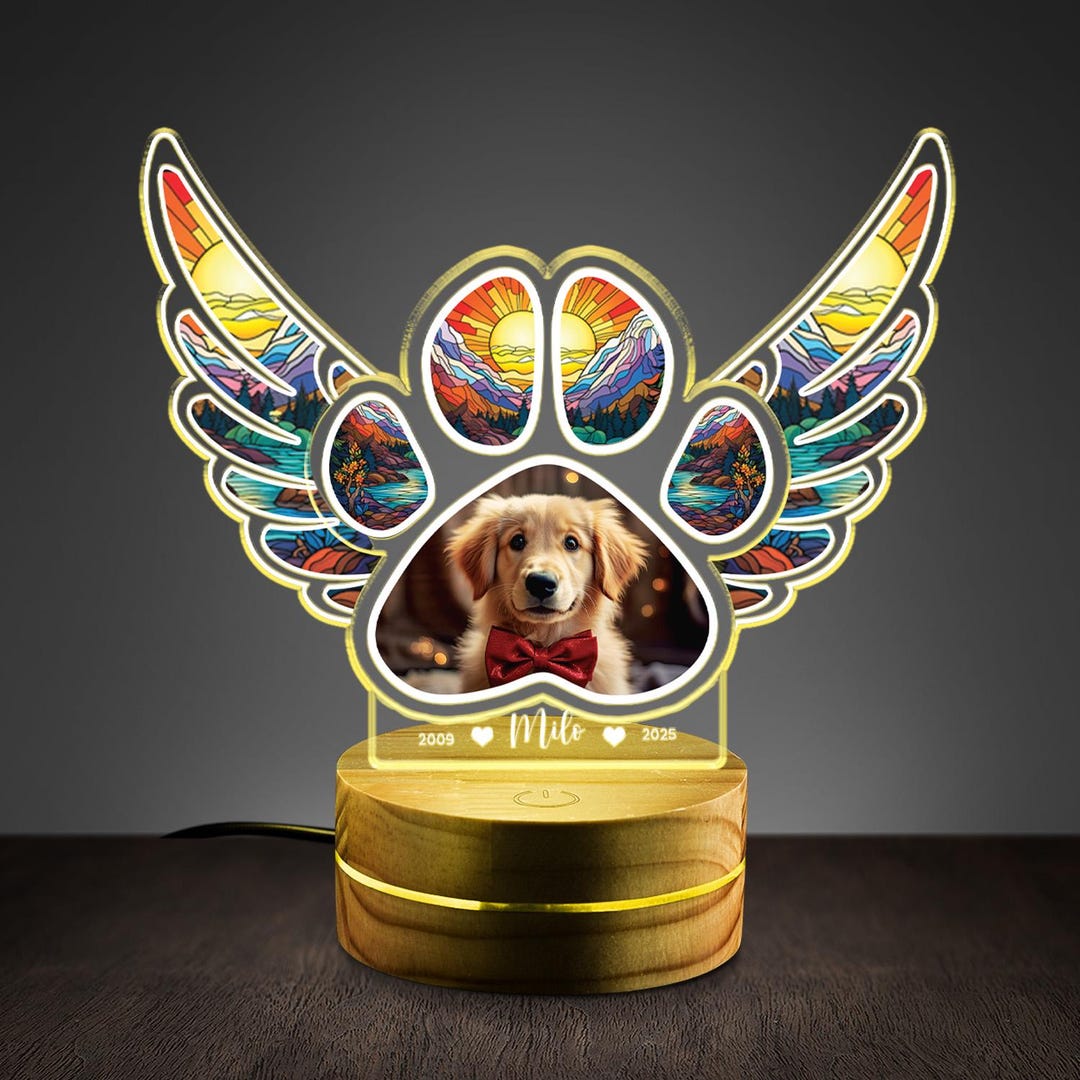 Personalized Photo Pet Memorial Solar Night Light, Dog Memorial Solar ...