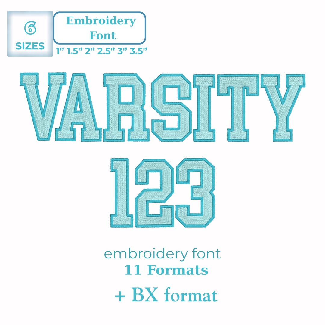 2 Color Varsity Digital Embroidery Font Alphabet, College Block ...