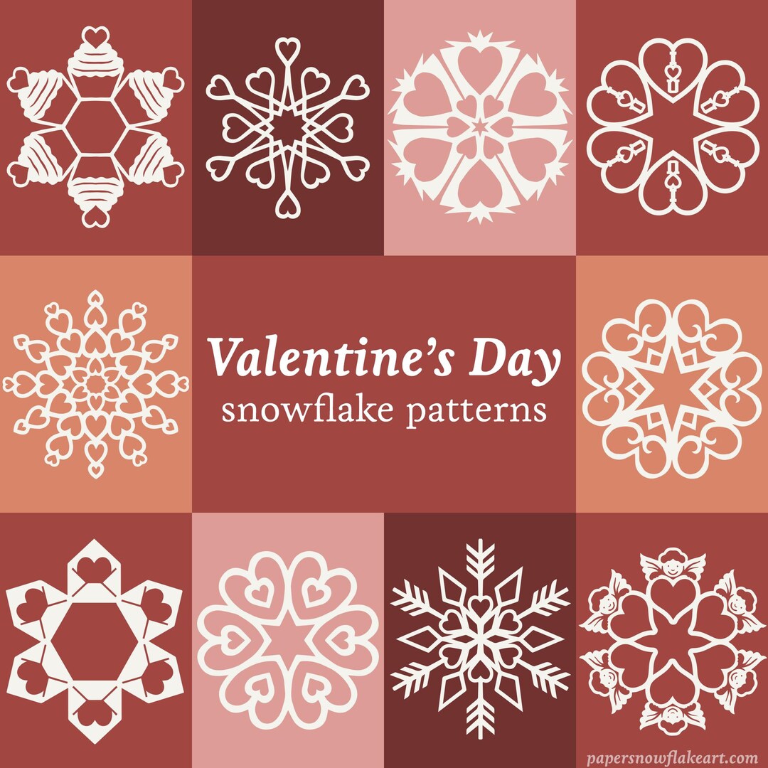 Valentine's Day Paper Snowflake Bundle (10 Paper Snowflake Patterns ...